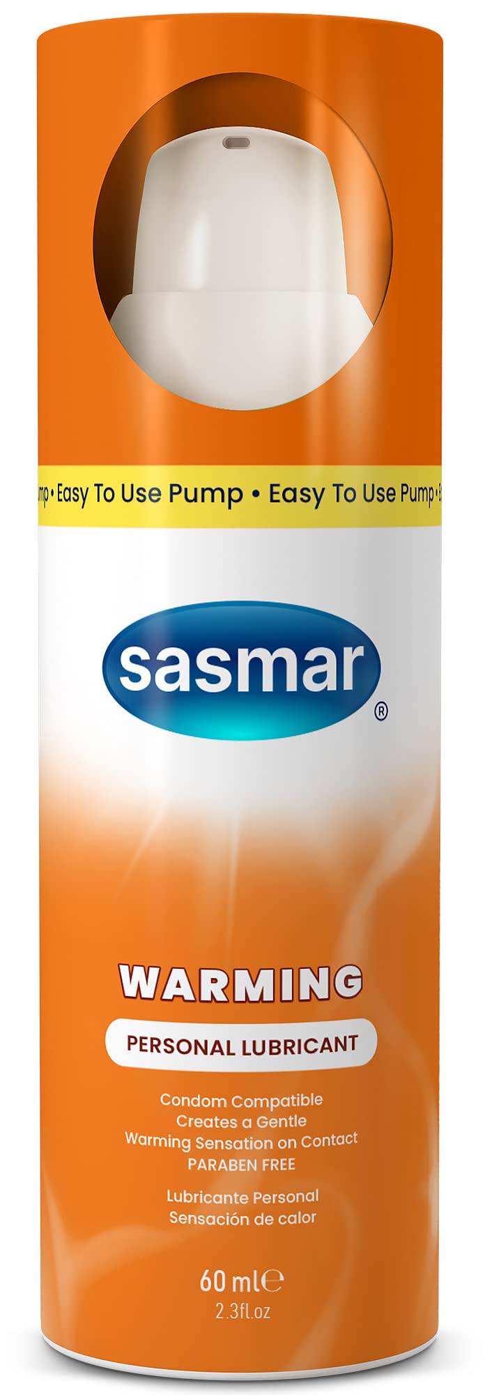 SASMAR Warming Lubricant Men, Women, Couples, Him, Her – Water Based Personal Lube - Long lasting Formula, Paraben Free, No Residue – Compatible With All Condoms & Toys - 2.3 oz