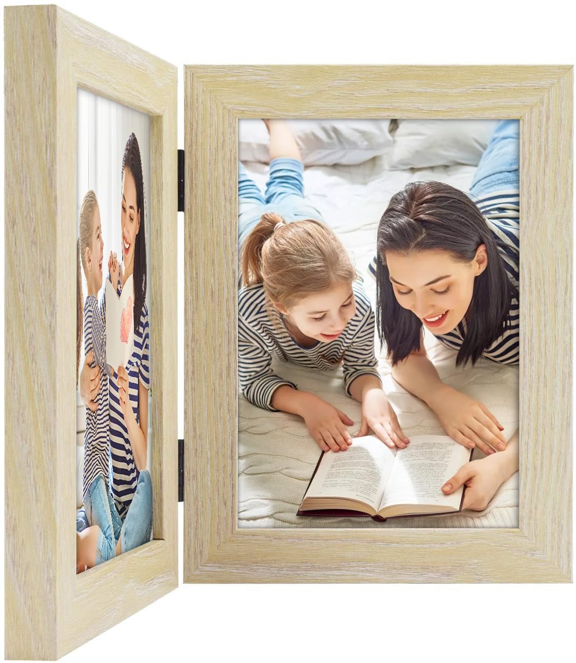 Golden State Art, 5x7 Double Hinged Picture Frame, Two Photo Folding Frames, for Wedding Family Pictures Collage (Beige, Double, 5x7)