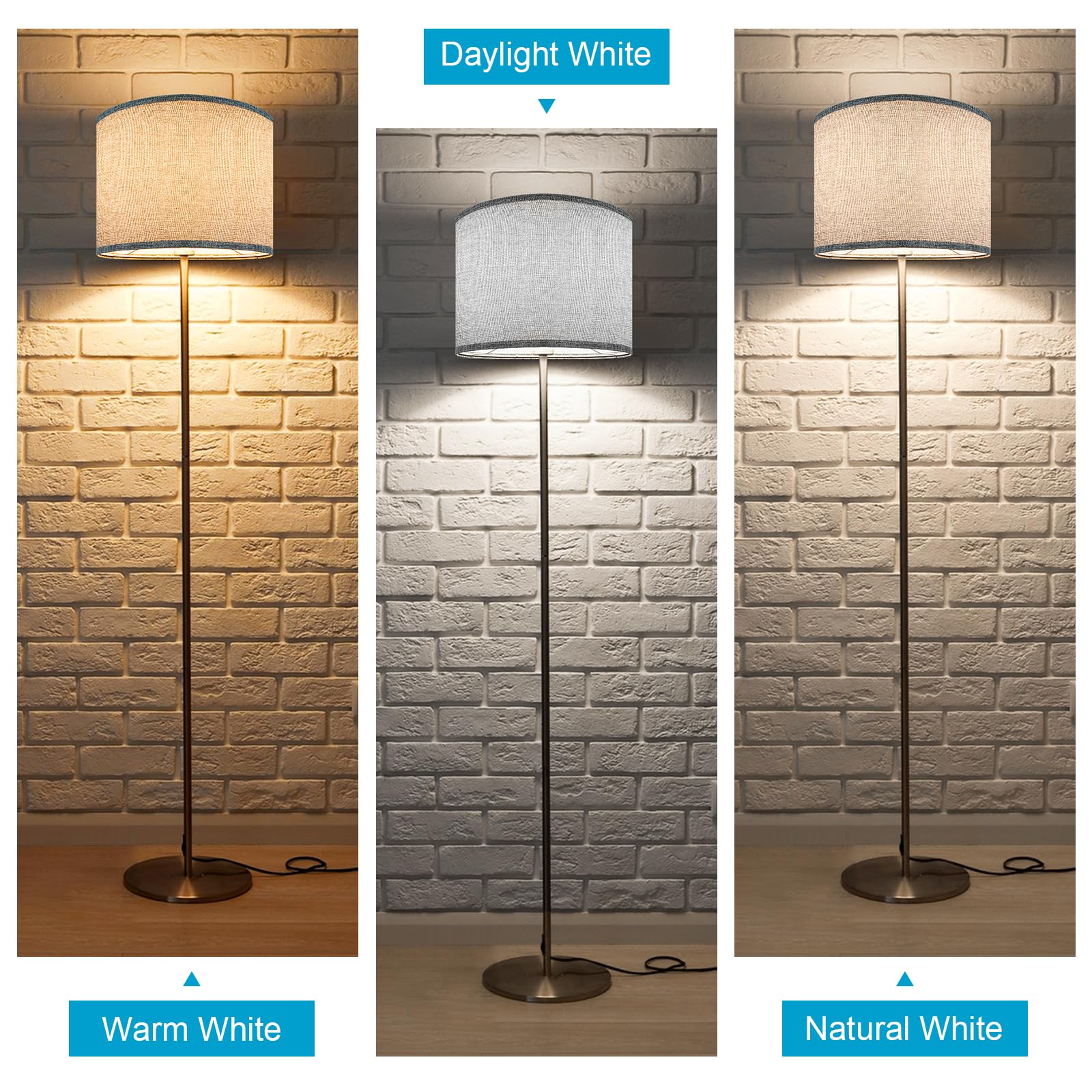 Lamp Shades Set of 2, Drum Lampshade for Table Lamps Floor Lamp, 13" Top X 13" Bottom X 10" High Grey Large Line Fabric Lamp Shades, Easy Assembly Replacement Lampshades