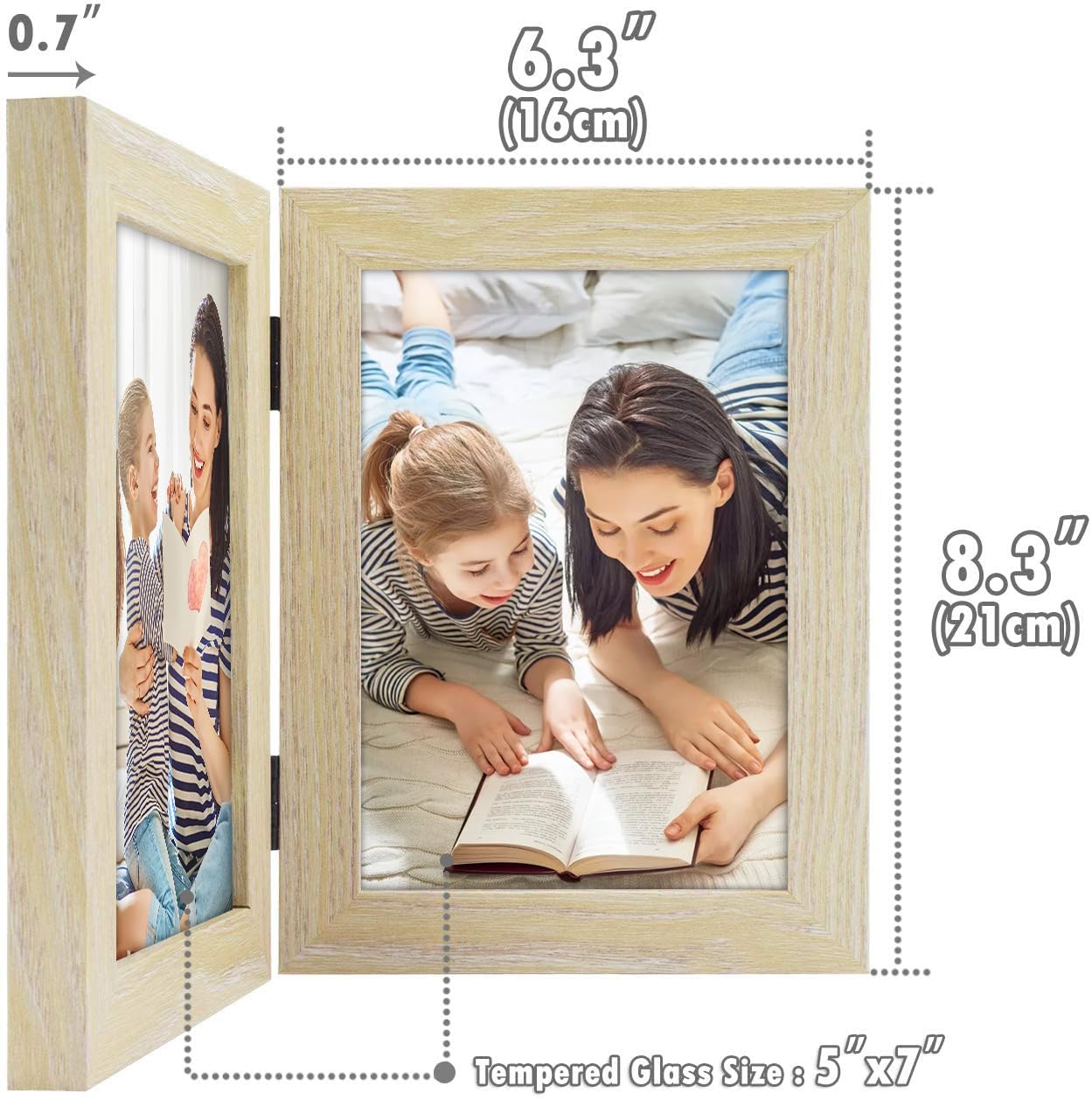 Golden State Art, 5x7 Double Hinged Picture Frame, Two Photo Folding Frames, for Wedding Family Pictures Collage (Beige, Double, 5x7)