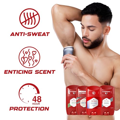 Spice Men's Variety Deodorant Stick, 4 Pack, Invisible Solid Deodorant Stick, Assorted Scents, Deep Sea, Restart, Ultra Defense, and Original, 1.69 Oz. Each