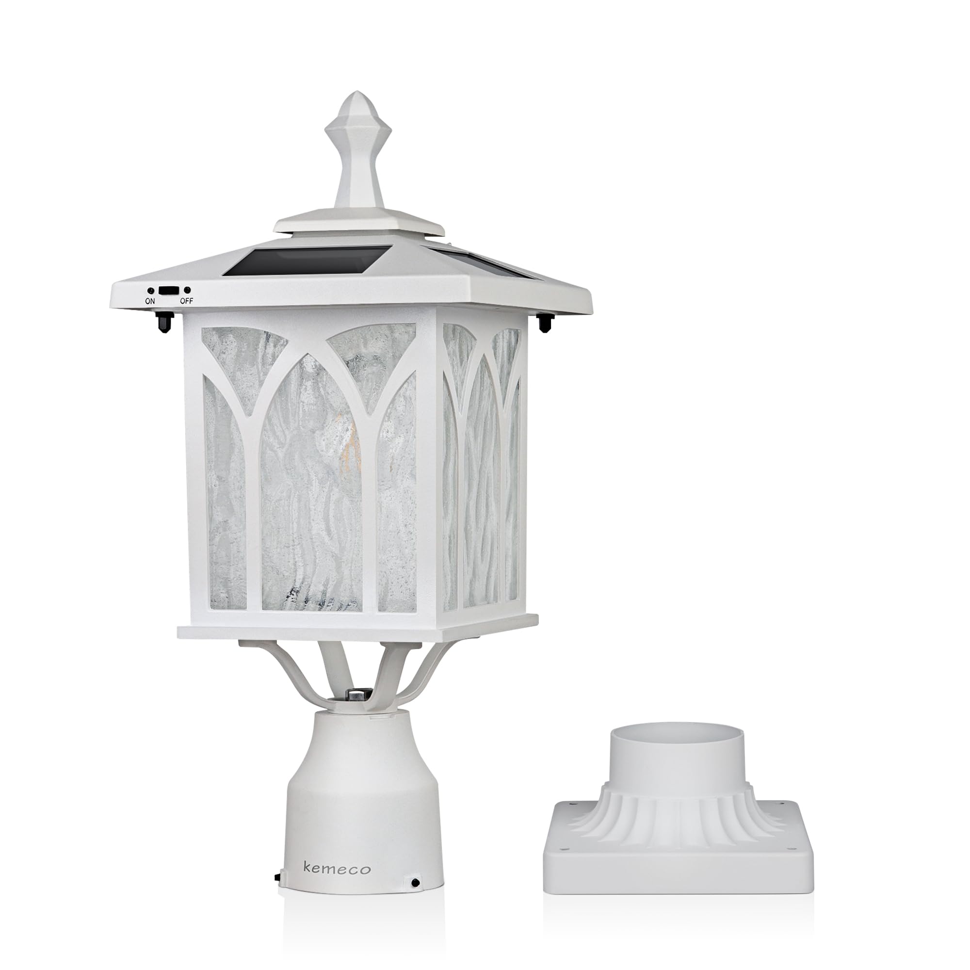 Kemeco ST4328Q-W Solar Post Light Outdoor Cast Aluminum White Fixture with 3 Inch Pire Mount for Pole Pillar Yard Garden Landscape Entryways Décor