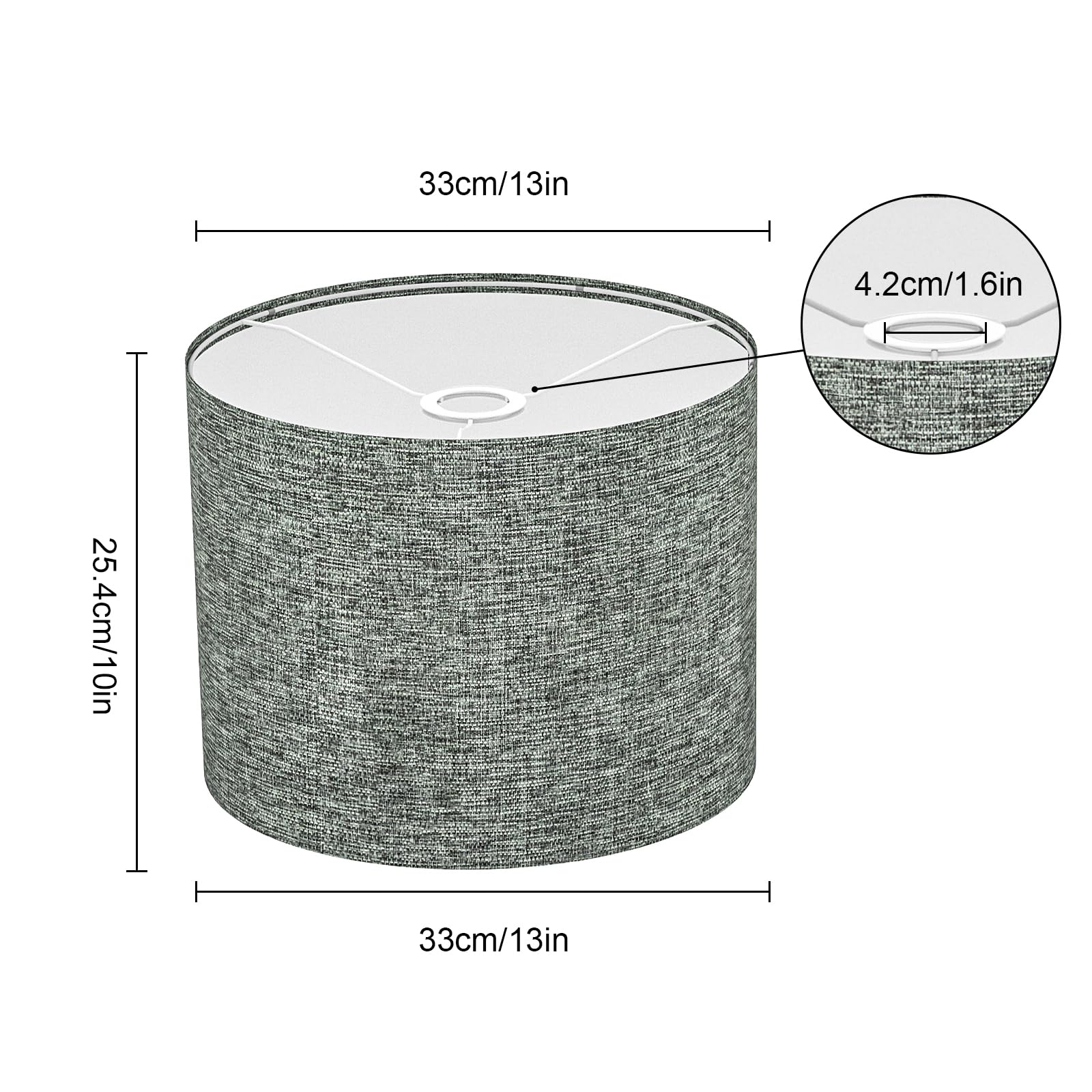 Lamp Shades Set of 2, Drum Lampshade for Table Lamps Floor Lamp, 13" Top X 13" Bottom X 10" High Grey Large Line Fabric Lamp Shades, Easy Assembly Replacement Lampshades