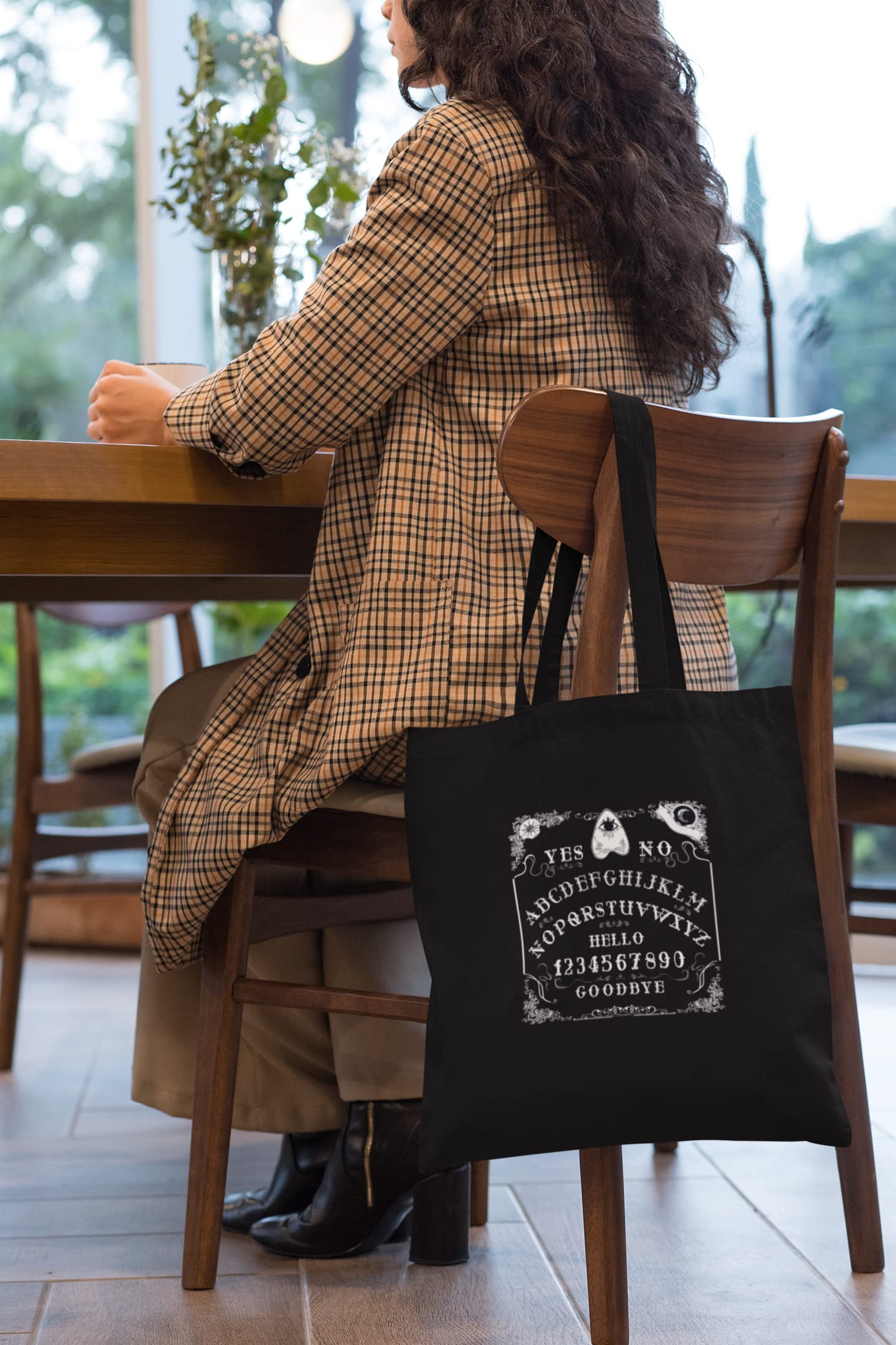 Pop Threads Ouija Board Seance Spirit Board Design Goth Gothic Black 15x15 inches Large Canvas Tote Bag