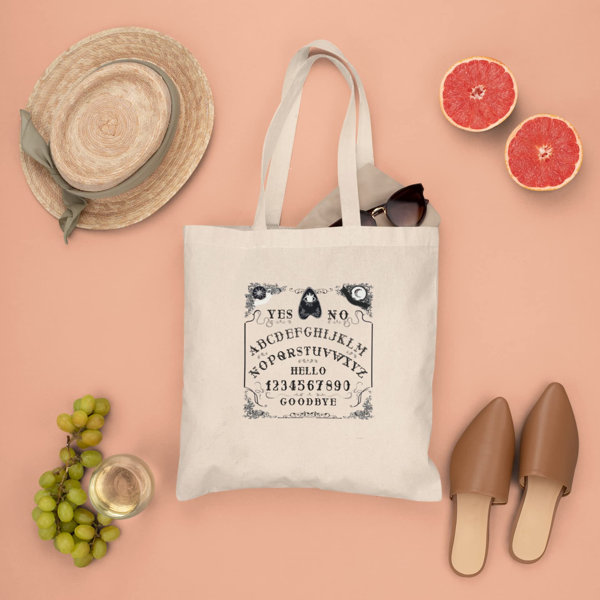 Pop Threads Ouija Board Seance Spirit Board Design Goth Gothic Black 15x15 inches Large Canvas Tote Bag