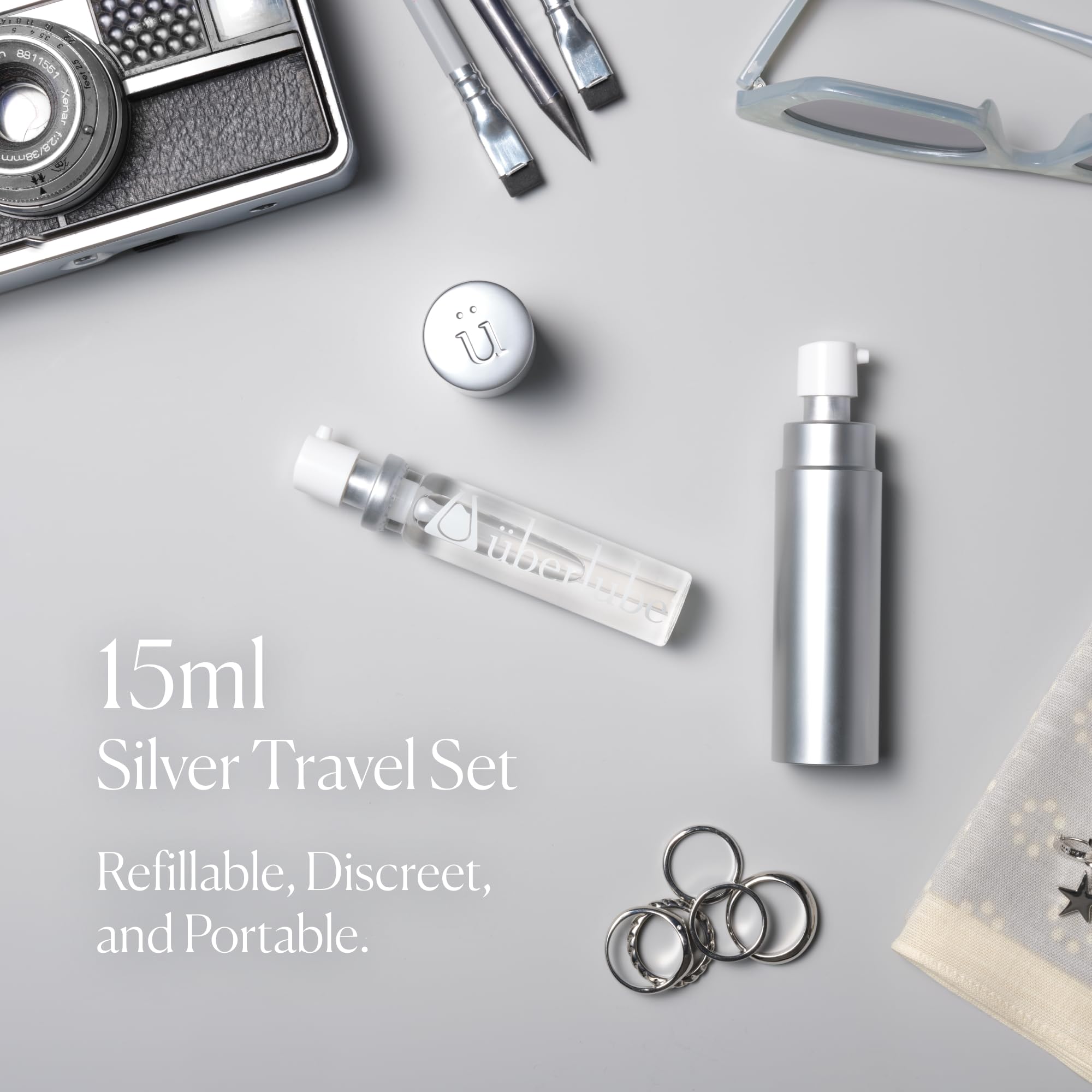 Uberlube Silicone Lube - Silver for Travel Unscented Silicone Lubricant Personal Lubrication : Latex-Safe Sex Lube Liquid for Couples, Flavorless, Vaginal & Anal Lube - 15ml