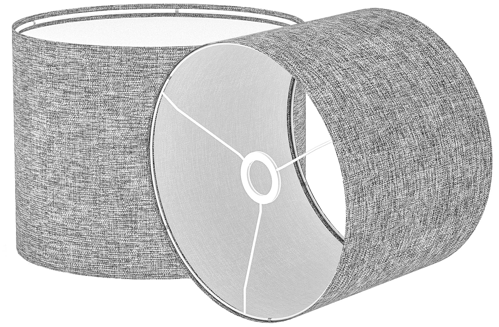 Lamp Shades Set of 2, Drum Lampshade for Table Lamps Floor Lamp, 13" Top X 13" Bottom X 10" High Grey Large Line Fabric Lamp Shades, Easy Assembly Replacement Lampshades