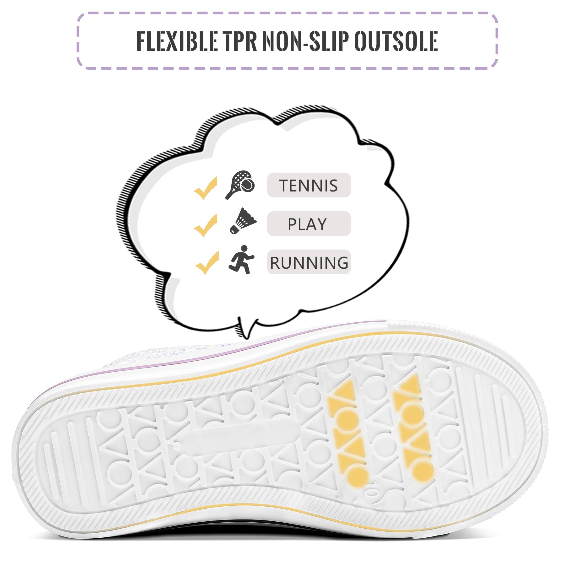 K KomForme Kids Sneakers for Boys and Girls Toddler Canvas High Top Walking Causal Shoes with Zipper White Glitter
