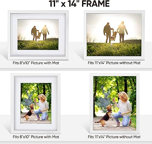 Nacial 11x14 Picture Frames, White Picture Frame, Photo Display 8x10 with Mat and 11x14 without Mat, Horizontal and Vertical Formats for Wall and Tabletop