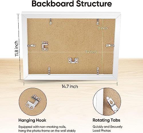 Nacial 11x14 Picture Frames, White Picture Frame, Photo Display 8x10 with Mat and 11x14 without Mat, Horizontal and Vertical Formats for Wall and Tabletop