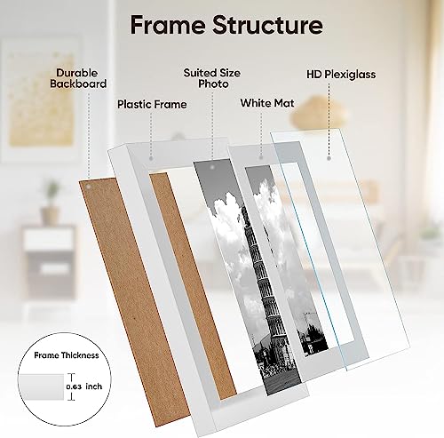 Nacial 11x14 Picture Frames, White Picture Frame, Photo Display 8x10 with Mat and 11x14 without Mat, Horizontal and Vertical Formats for Wall and Tabletop