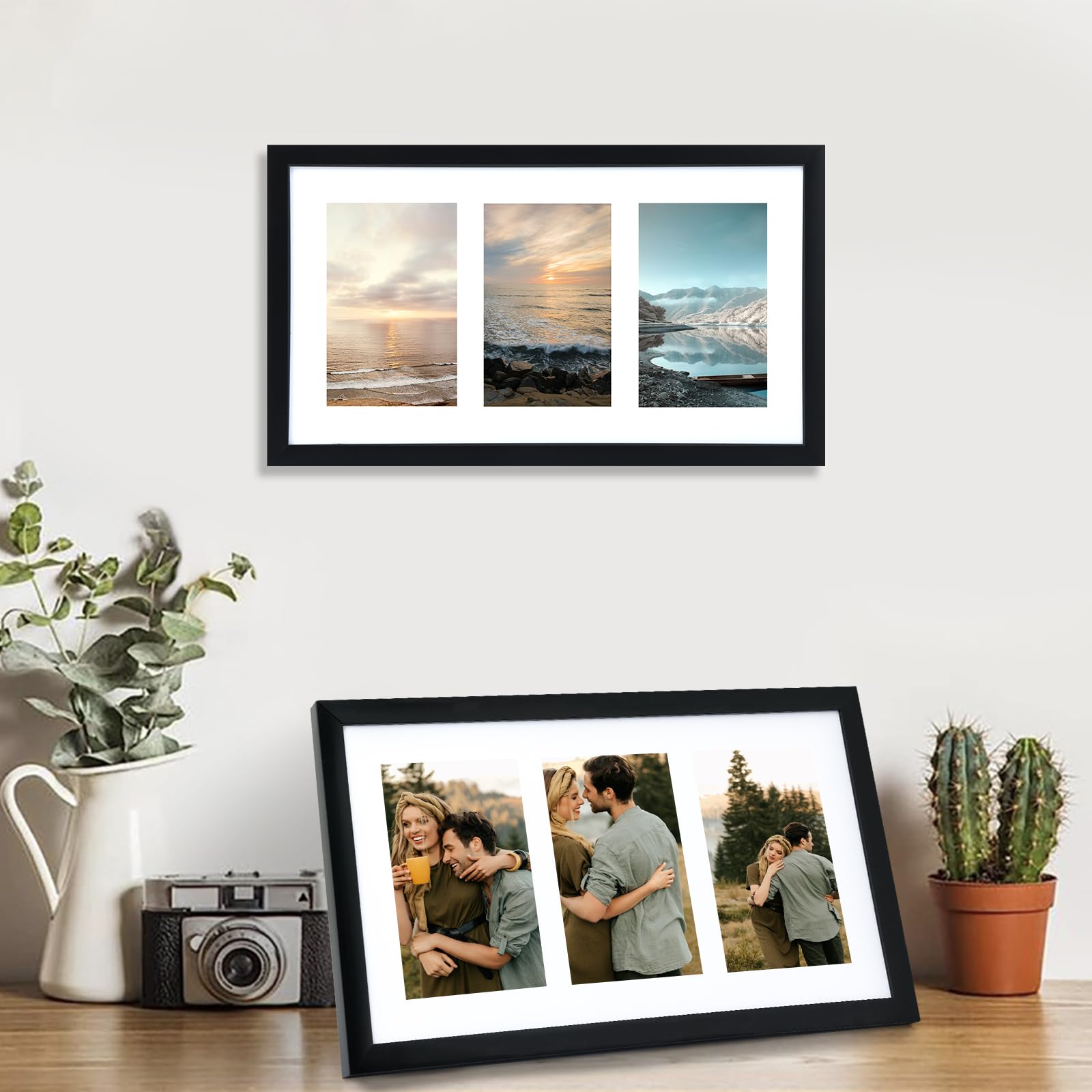 Fixwal 8x14 Collage Picture Frame with Three Openings for Displaying 4x6 Pictures, 4x6 Picture Frame Collage, Gallery Wall Frame, Multi Picture Frames for Wall Decor