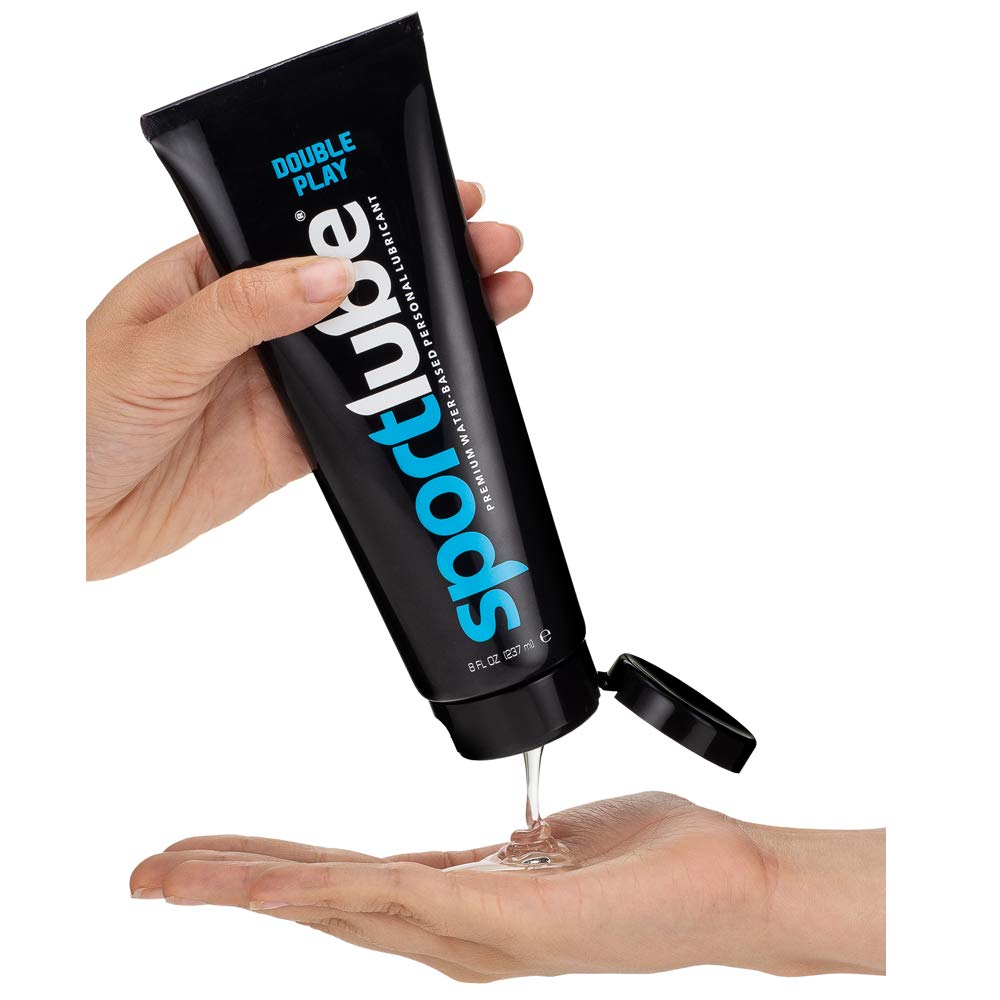 Sportlube Double Play Premium Water-Based Personal Lubricant 8oz Tube - Intimate Sex Lube for Men, Women, & Couples - Natural Feel, Silky Smooth, Non-Staining