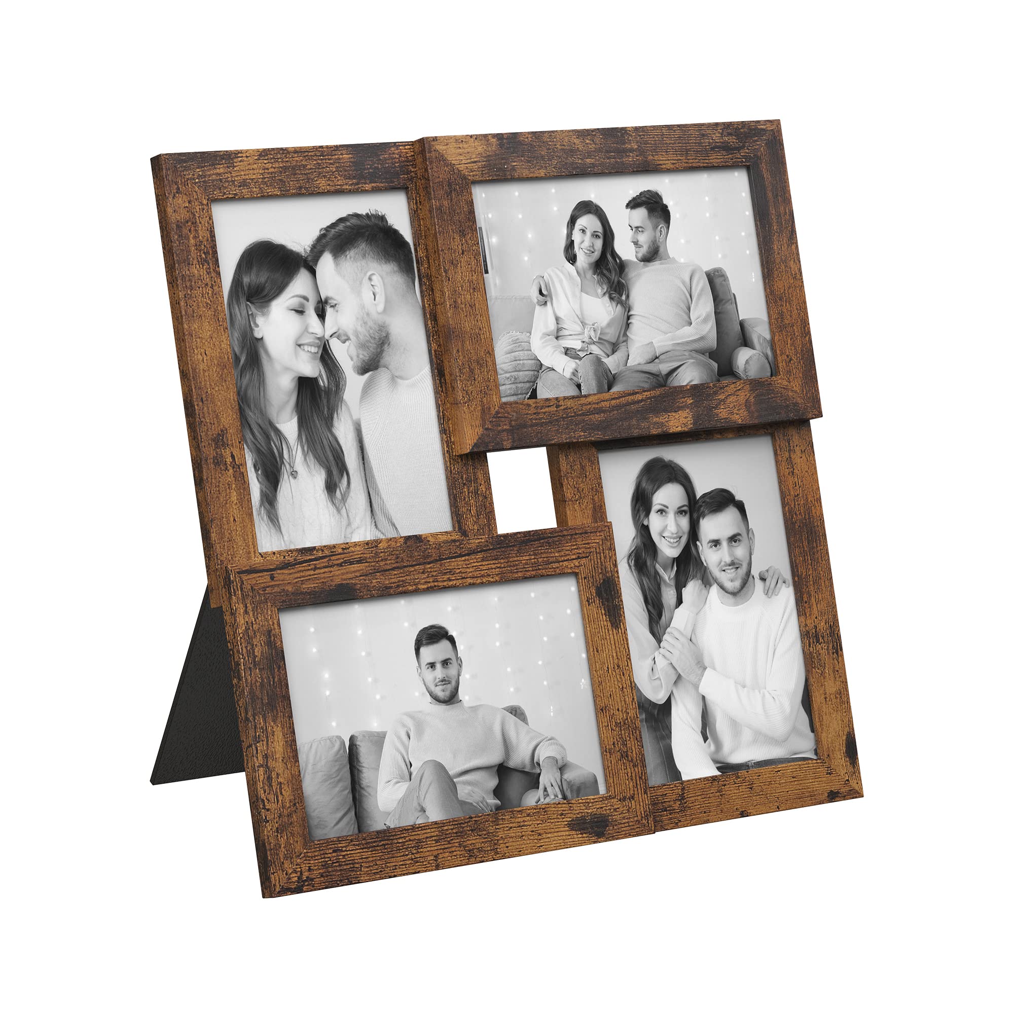 SONGMICS 4x6 Collage Picture Frames, Family Photo Collage Frame Set of 4 for Wall Decor, Glass Front, Wall Hanging or Tabletop, Rustic Brown