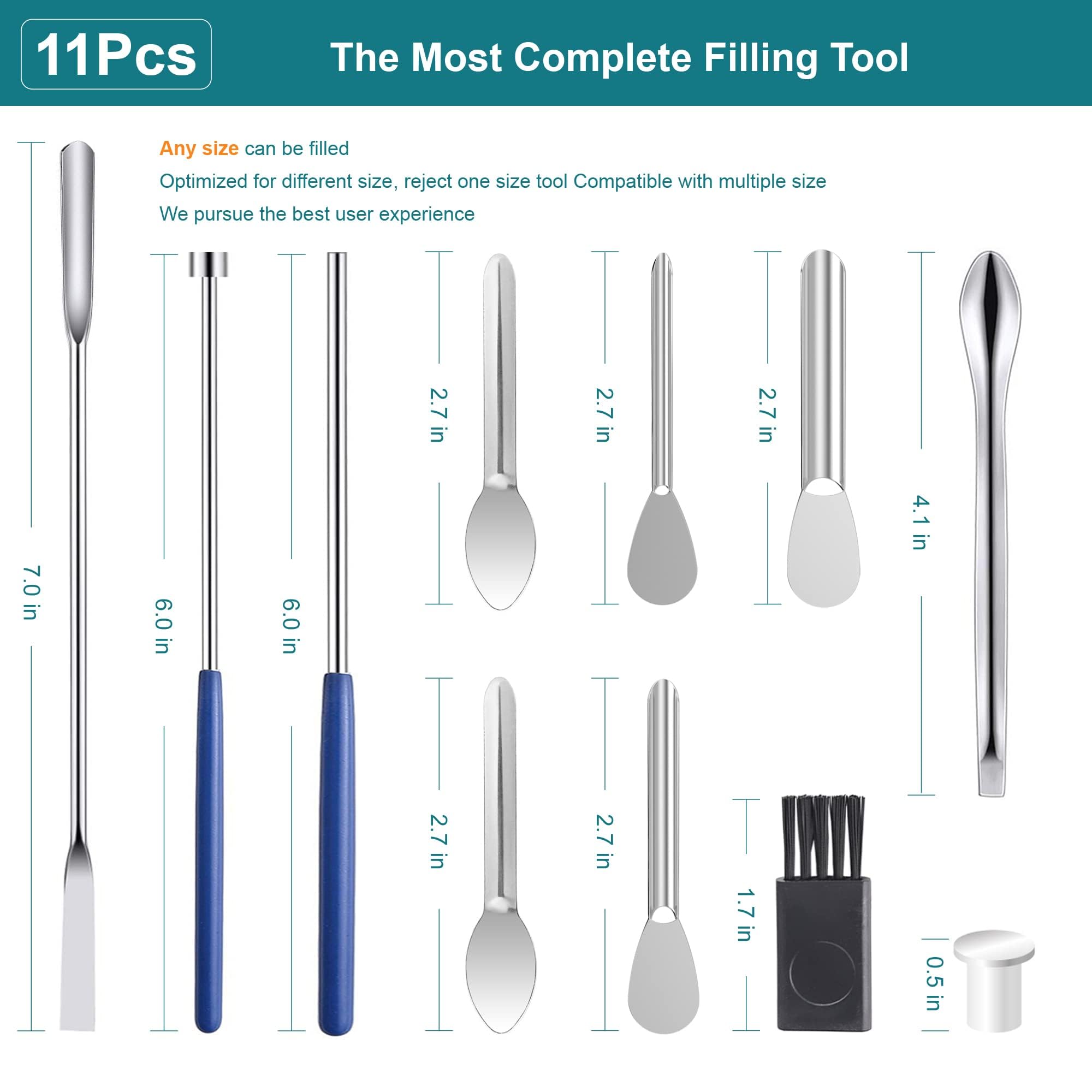 11 Piece Capsule Filling Machine Kit for Pill Filler - Micro lab Spoons Spatula Tool for Gel Capsules Empty Quickly Fill Tray with Herb Powder Tamper Tools All Sizes # 000 00 0 1 2 3 4 5