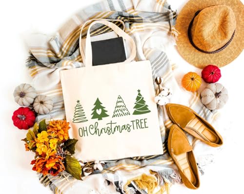 GXVUIS Christmas Tree Canvas Tote Bag for Women Aesthetic Christmas Vacation Reusable Grocery Shoulder Shopping Bag Girl Gift White