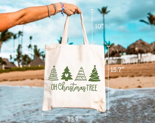 GXVUIS Christmas Tree Canvas Tote Bag for Women Aesthetic Christmas Vacation Reusable Grocery Shoulder Shopping Bag Girl Gift White