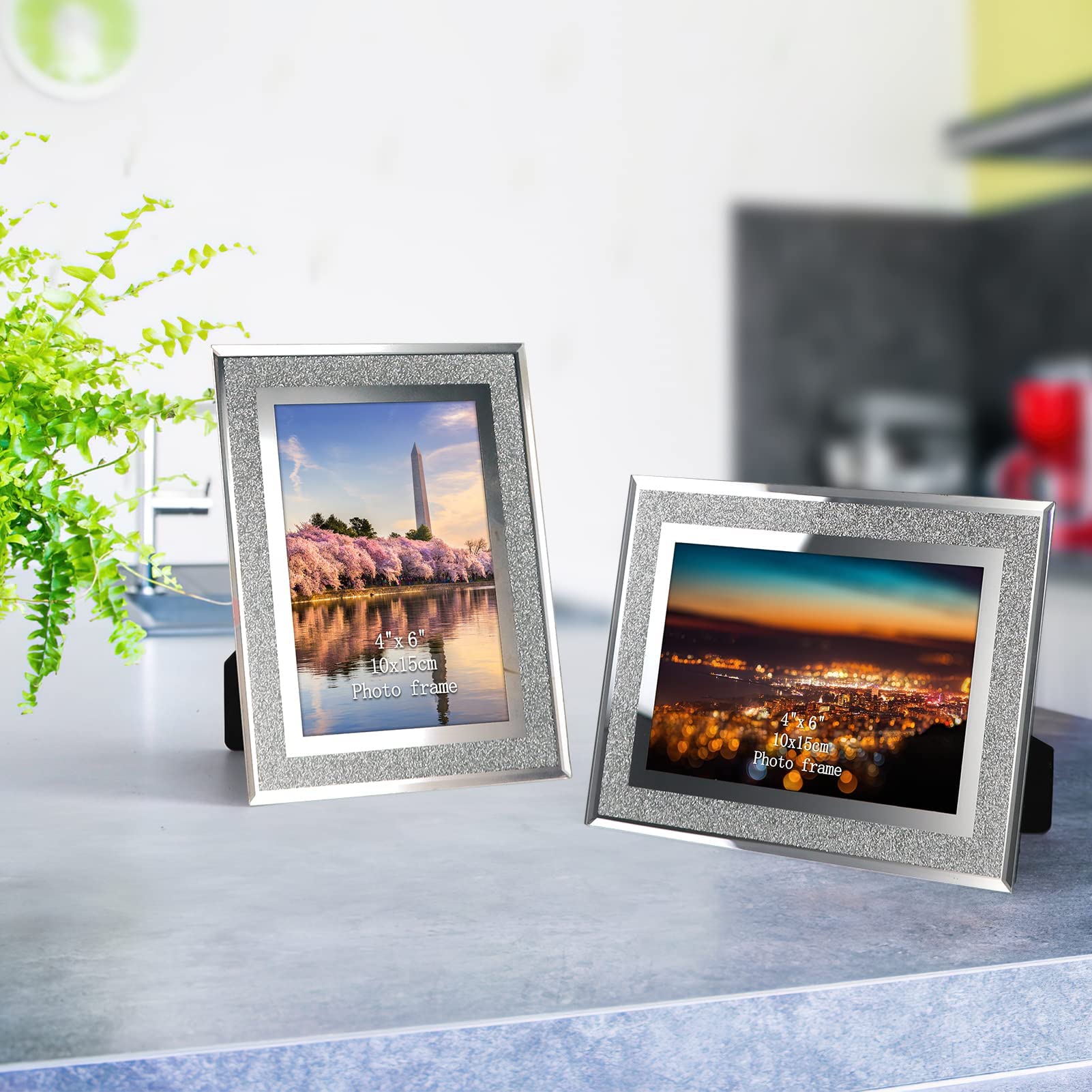 Calenzana 4x6 Picture Frame Sparkle Glass Photo Frames Set for Tabletop, 2 Pack