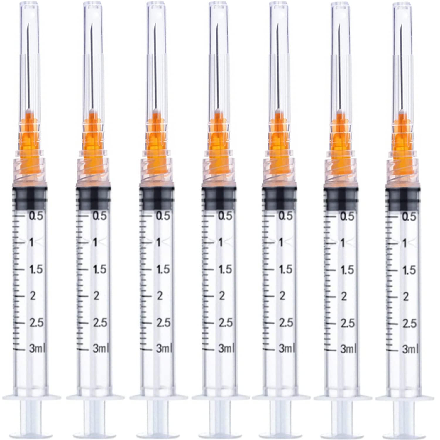 50 Pack - 3ml 25Ga Plastic Dispensing Syringe Tool, Industrial and Scientific Lab Consumables for Refilling, Measuring Liquids, Experiments Research
