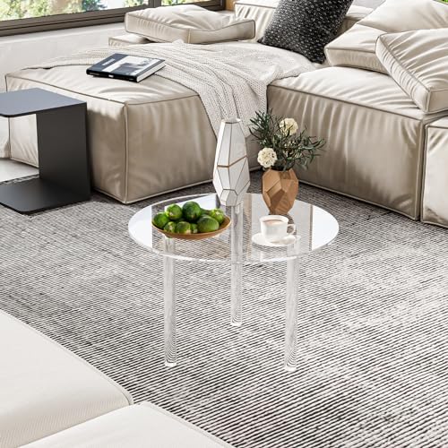 GOIOOIA Acrylic Coffee Table Round - 23.62" D X 23.62" W X 15.75" H Clear Coffee Table for Small Living Room Office Apartment Reception Room Modern Waterproof Sturdy Anti-Corrosion