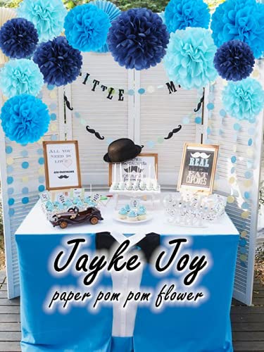 12 Pcs Tissue Pom Poms Kit, Tissue Paper Flowers for Birthday, Boy Baby Shower, Nursery, Graduation, Bachelorette Party Decoration (Blue Mix)