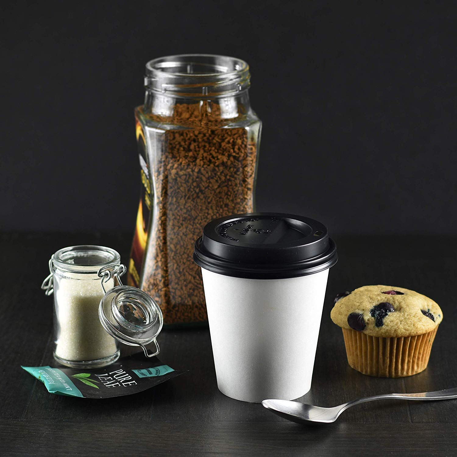 NYHI 100 Pack 12 oz White Paper Disposable Coffee Cups with Black Lids Hot Cold Beverage Drinking Cup for Water Juice Espresso Tea Ideal for Water Coolers Party