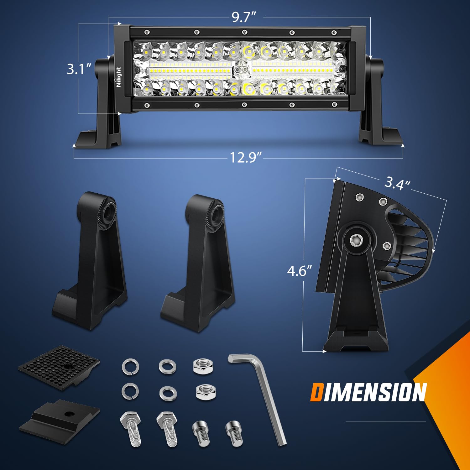 Nilight LED Light Bar 9.5 Inch Triple Row Spot Flood Combo 64LEDs Lights Fog Driving Work Backup Bumper Lighting for Off-Road Truck SUV ATV UTV