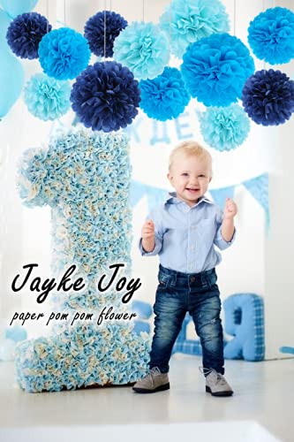 12 Pcs Tissue Pom Poms Kit, Tissue Paper Flowers for Birthday, Boy Baby Shower, Nursery, Graduation, Bachelorette Party Decoration (Blue Mix)