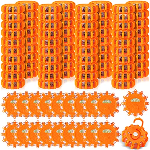LED Roadside Safety Flares Emergency Flare Lights Flashing Warning Lights Bulk Roadside Safety Beacon Disc Pack with Magnetic Base and Hook for Car Truck Vehicles Boat (100 Pieces)