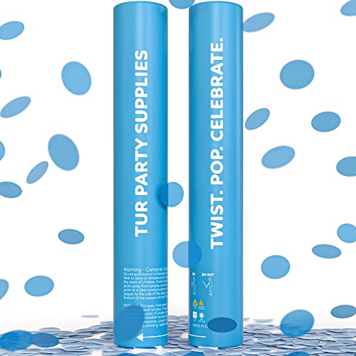 2 Pack Confetti Cannon Confetti Poppers | Biodegradable Blue Confetti | TUR Party Supplies | Launches Up to 25ft | Giant (12 in) | Party Poppers for Graduation, Birthdays, Weddings, and Memorial Day