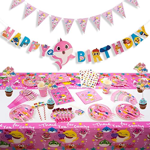 2 Pack Pink Shark Tablecloth - 70.8x42.5 Inch Undersea World Plastic Disposable Table Cloth Shark Baby Table Cover for Girls Birthday Party Supplies