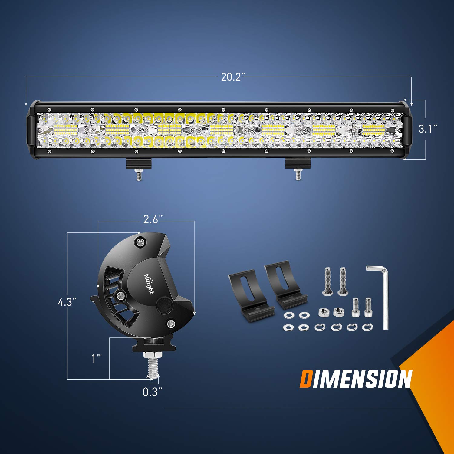 Nilight 18024C-A 420W 20Inch Triple Row Flood Spot Combo 42000LM Bar Driving Boat Led Off Road Lights for Trucks, 2 Years Warranty , White