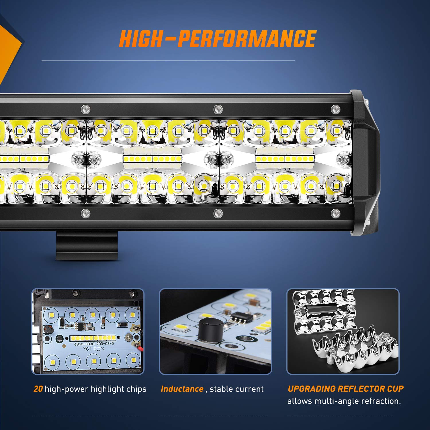 Nilight 18024C-A 420W 20Inch Triple Row Flood Spot Combo 42000LM Bar Driving Boat Led Off Road Lights for Trucks, 2 Years Warranty , White