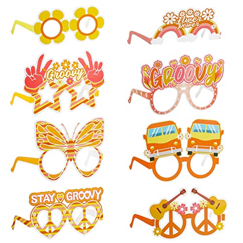 Spiareal 24 Pcs Groovy Retro Hippie Boho Paper Glasses Groovy Party Decorations Groovy Hippie Glasses Funky Sunglasses Hippie Party Paper Eyeglasses for Birthday Baby Shower Retro Party Decorations