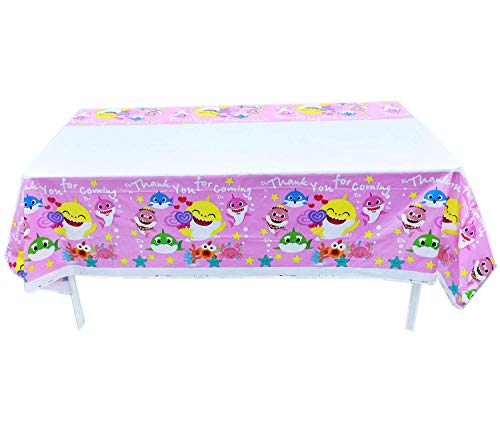 2 Pack Pink Shark Tablecloth - 70.8x42.5 Inch Undersea World Plastic Disposable Table Cloth Shark Baby Table Cover for Girls Birthday Party Supplies