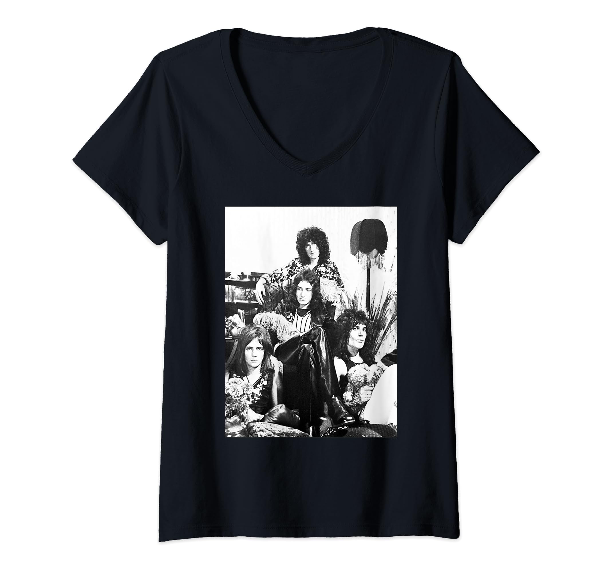 Womens Queen Official Lampshade Promo B&W Vintage Photo V-Neck T-Shirt