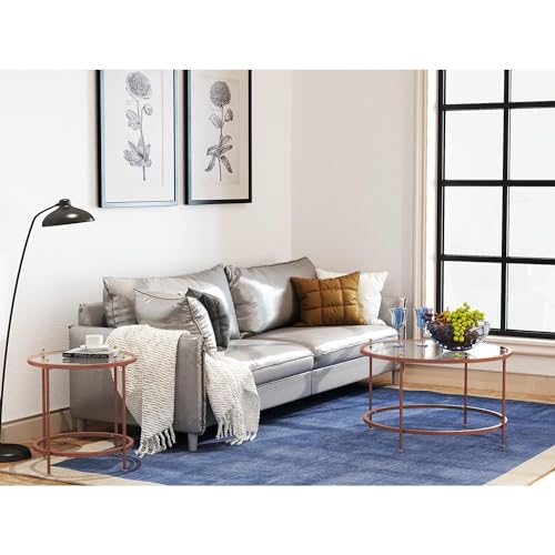 Round Coffee Table with Tempered Glass Tabletop and Metal Legs Gold Modern Contemporary Finish Includes Hardware