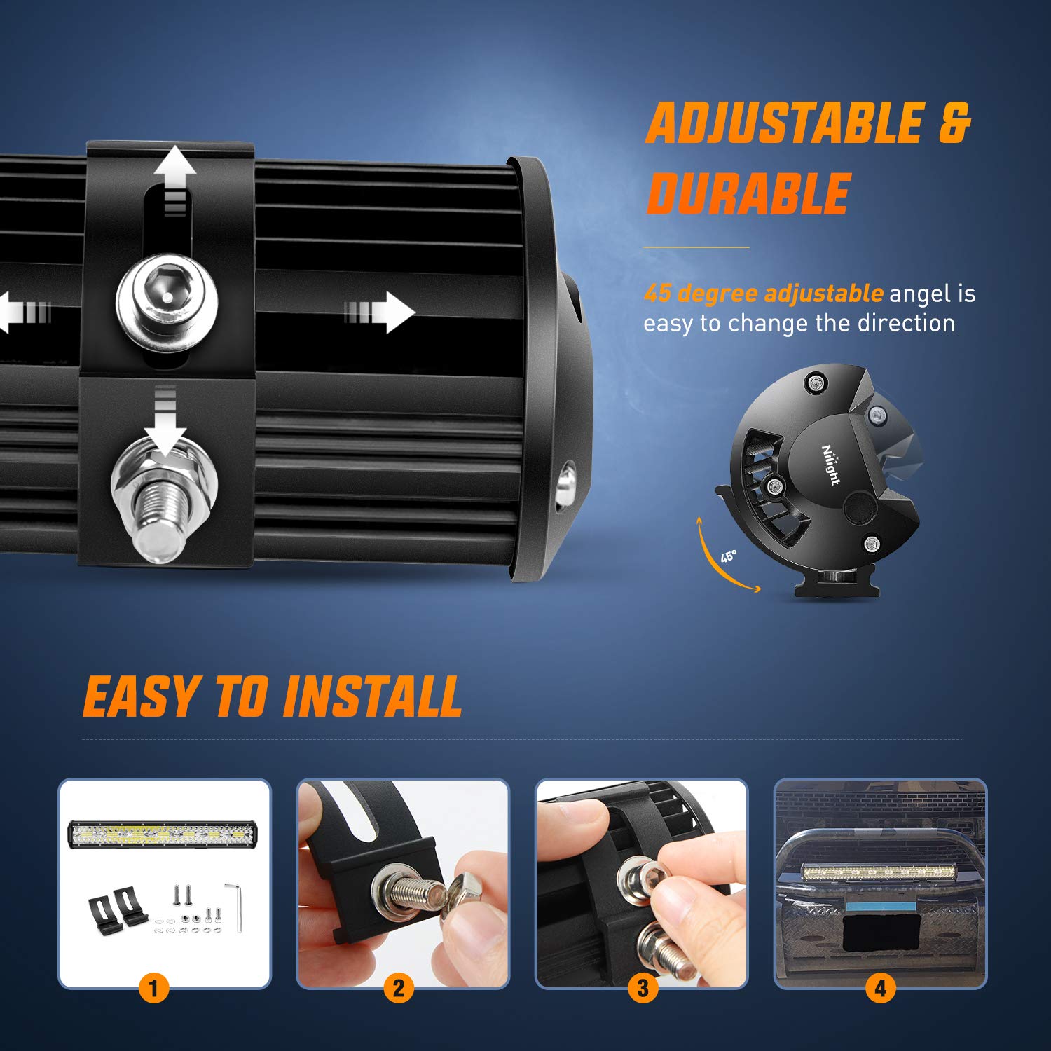 Nilight 18024C-A 420W 20Inch Triple Row Flood Spot Combo 42000LM Bar Driving Boat Led Off Road Lights for Trucks, 2 Years Warranty , White