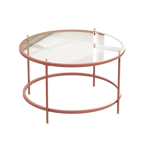 Round Coffee Table with Tempered Glass Tabletop and Metal Legs Gold Modern Contemporary Finish Includes Hardware