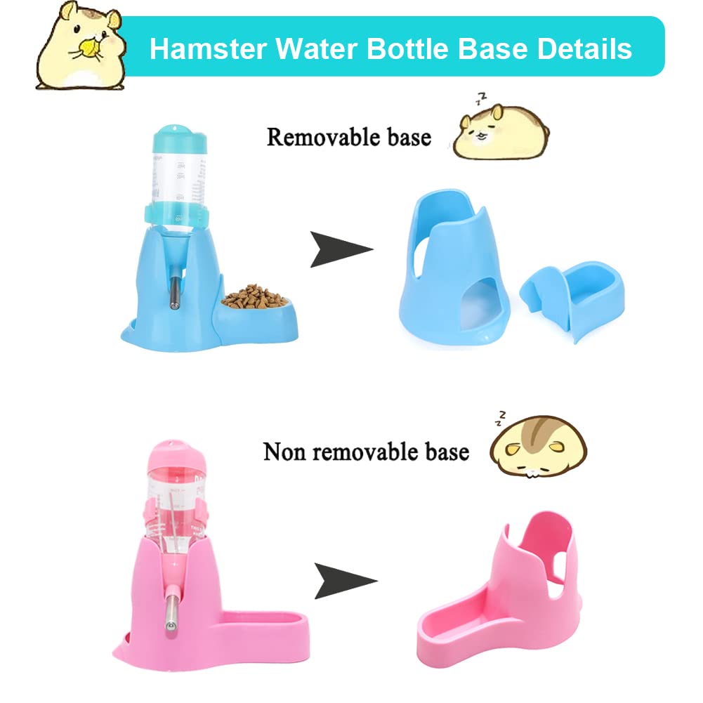 Litewoo Hamster Water Bottle with Food Container Base Hut No Drip Drinking Dispenser for Dwarf Hamster Rats Mouse Gerbil Mice(Blue 80ML Removable Base)