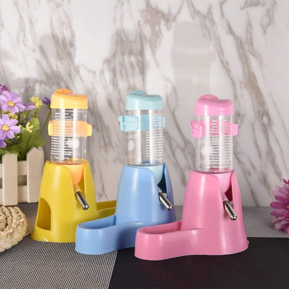 Litewoo Hamster Water Bottle with Food Container Base Hut No Drip Drinking Dispenser for Dwarf Hamster Rats Mouse Gerbil Mice(Blue 80ML Removable Base)