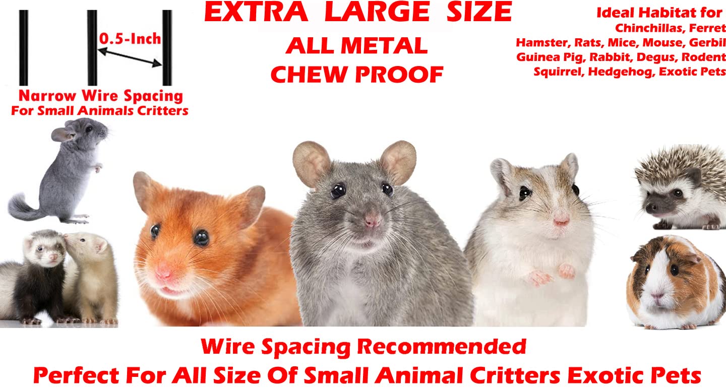 Extra Large Wrought Iron 5-Tiers Chew-Proof Ferret Squirrel Chinchilla Sugar Glider Critter Animal Home Metal Cage Easy Clean Pull Out Tray with Removable Rolling Stand