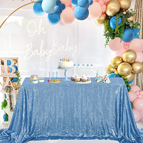 Sequin Table Cloths 60x102 Inches Baby Blue Sparkly Table Cover for Baby Shower Party Boys Birthday Wedding Cake Table Decorations