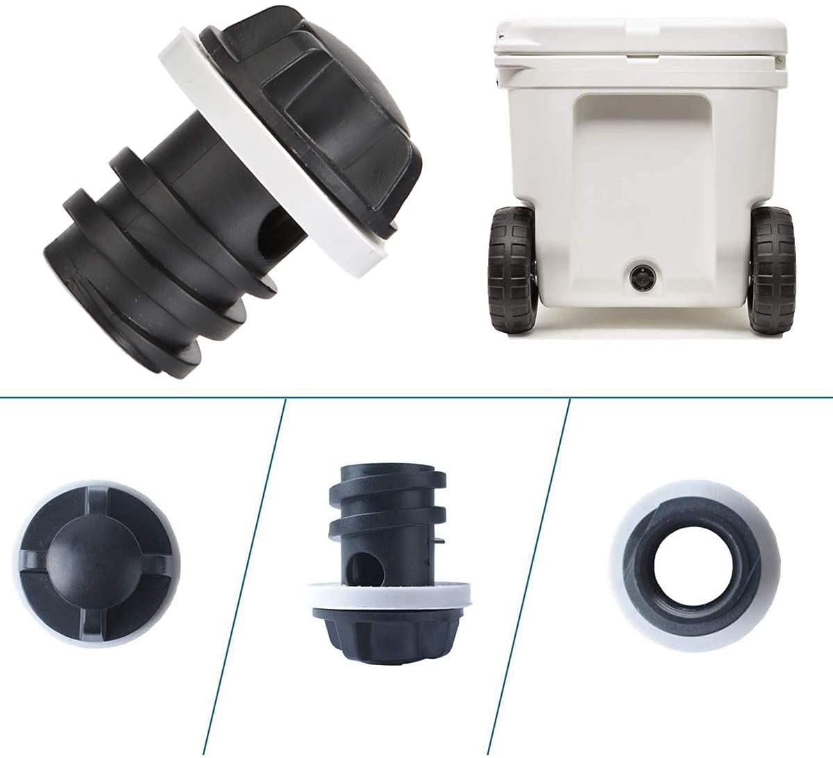 Cooler Drain Plug for Yeti Cooler Plug Replacement Accessories for Yeti, Cooler Wheels Compatible with Yeti's Line of Roadie, Tundra, and Tank Coolers Fit ORCA Coolers (Black, 2 Pack)