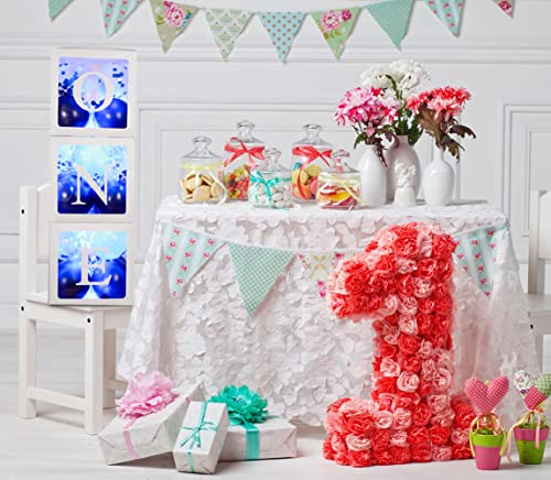 FIGEPO First Birthday Balloons Boxes with 3 LED String Lights and 12 Blue Balloons 12 Confetti Balloons ONE Transparent White Blocks for Baby Boy 1st Birthday Decorations baby shower Photo Shoot Prop
