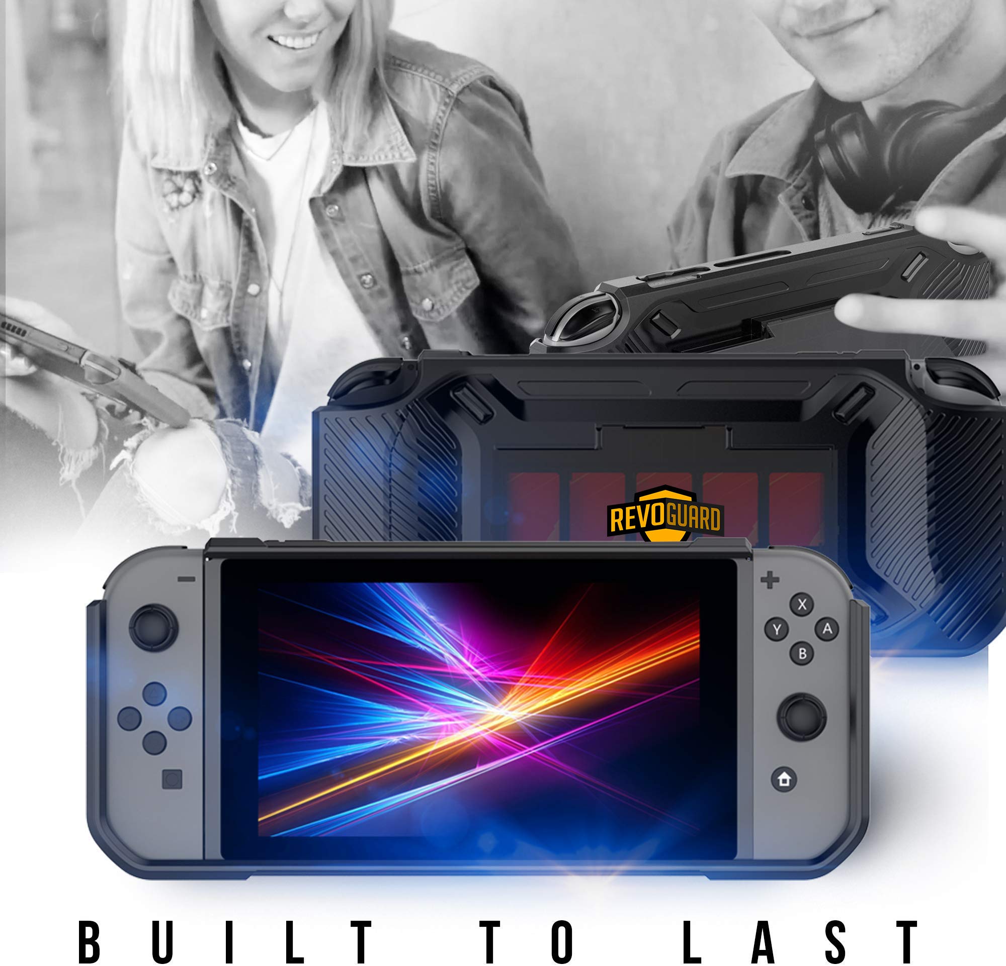 RevoGuard Slim Heavy Duty Switch Case [Stores 5 Games] Compact Multi Angle Holder Play Stand for Nintendo Switch