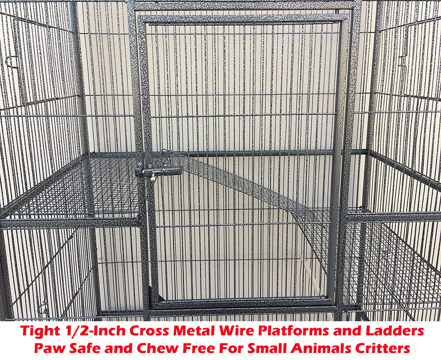 Extra Large Wrought Iron 5-Tiers Chew-Proof Ferret Squirrel Chinchilla Sugar Glider Critter Animal Home Metal Cage Easy Clean Pull Out Tray with Removable Rolling Stand