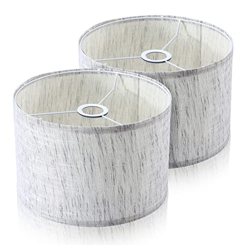 YISUN Lamp Shades Set of 2, Drum Fabric Lampshades for Table Lamps, Wall Lamp, Floor Lamp, Natural Linen Hand Crafted, For E26/E27 Lampholder Medium Drum Shades, Spider Fitter (Linen White)