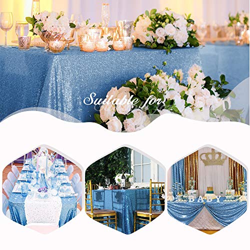 Sequin Table Cloths 60x102 Inches Baby Blue Sparkly Table Cover for Baby Shower Party Boys Birthday Wedding Cake Table Decorations