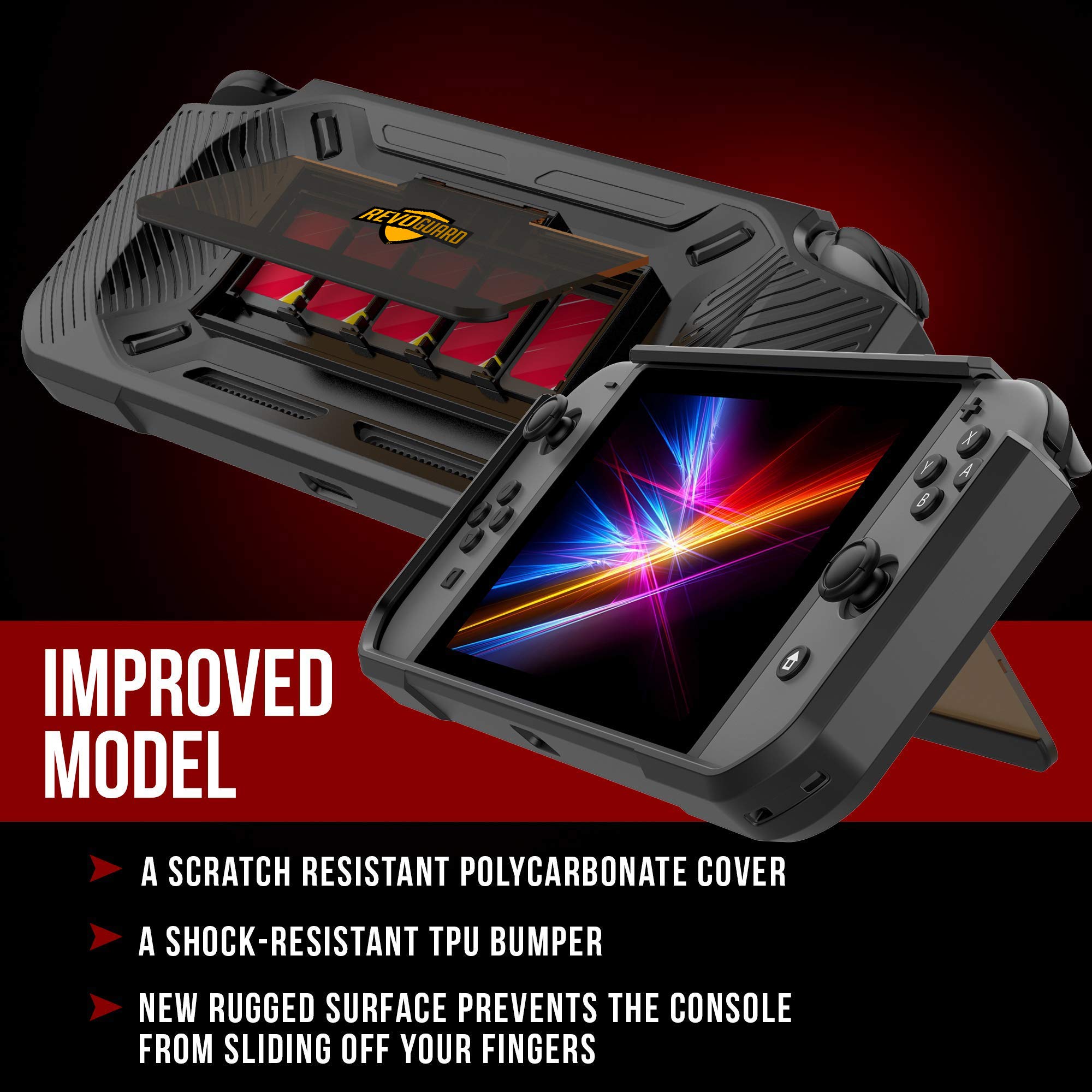 RevoGuard Slim Heavy Duty Switch Case [Stores 5 Games] Compact Multi Angle Holder Play Stand for Nintendo Switch